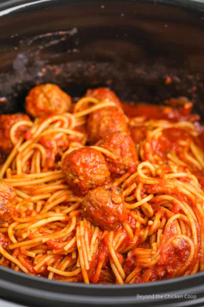 Crock Pot Spaghetti and Meatballs - Beyond The Chicken Coop