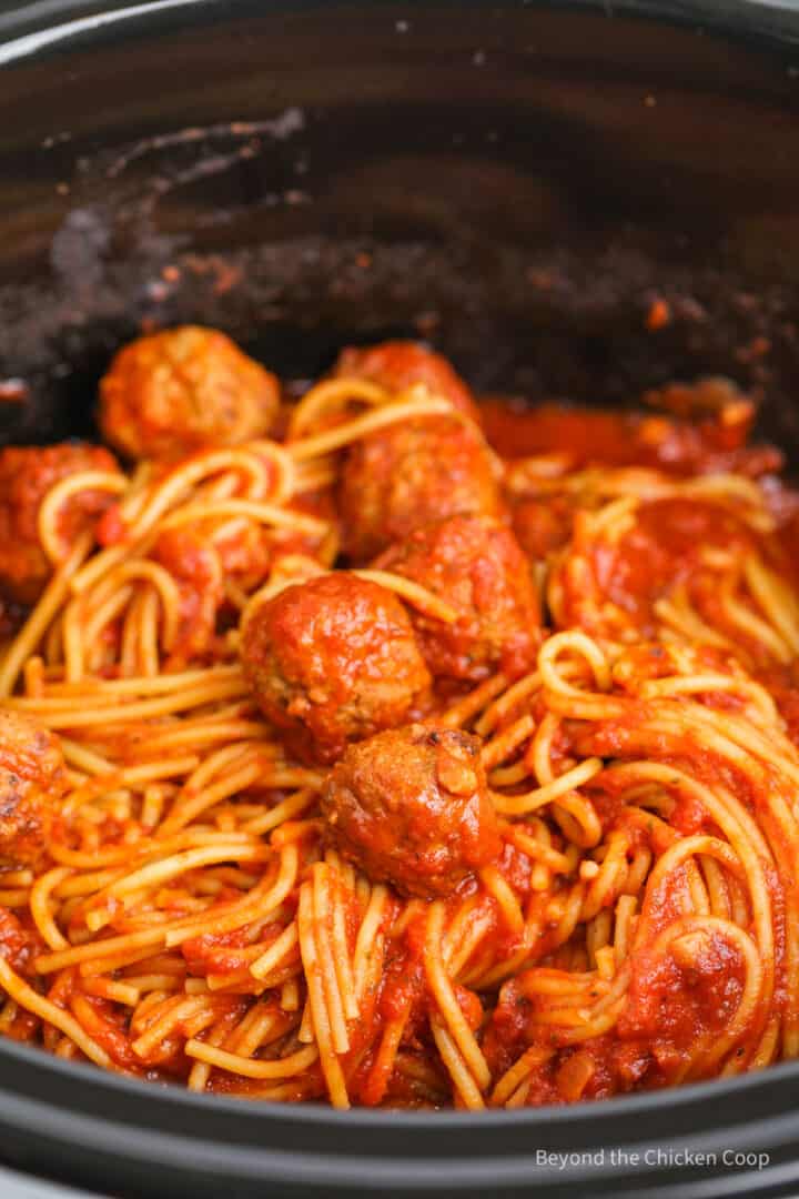 Crock Pot Spaghetti and Meatballs - Beyond The Chicken Coop
